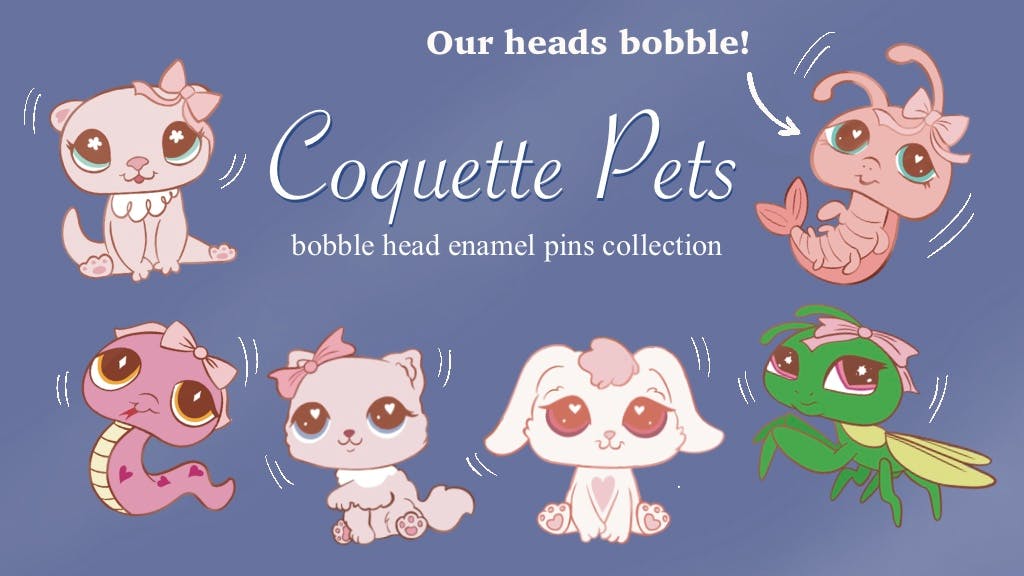 Coquette Pets: a bobble head enamel pins collection & plush - BackerKit
