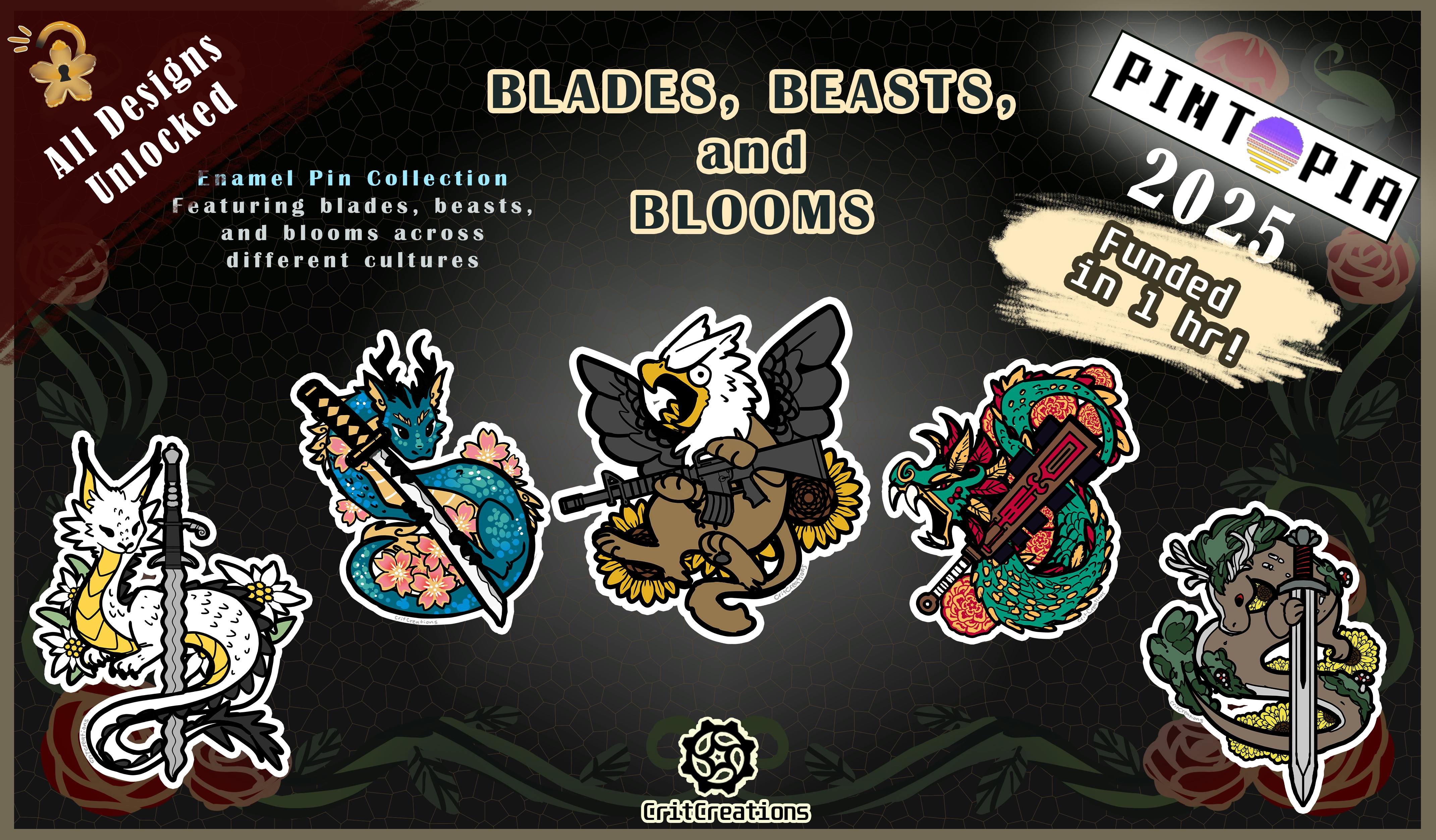 Blades, Beasts and Blooms- A cross-cultural enamel pin collection - BackerKit